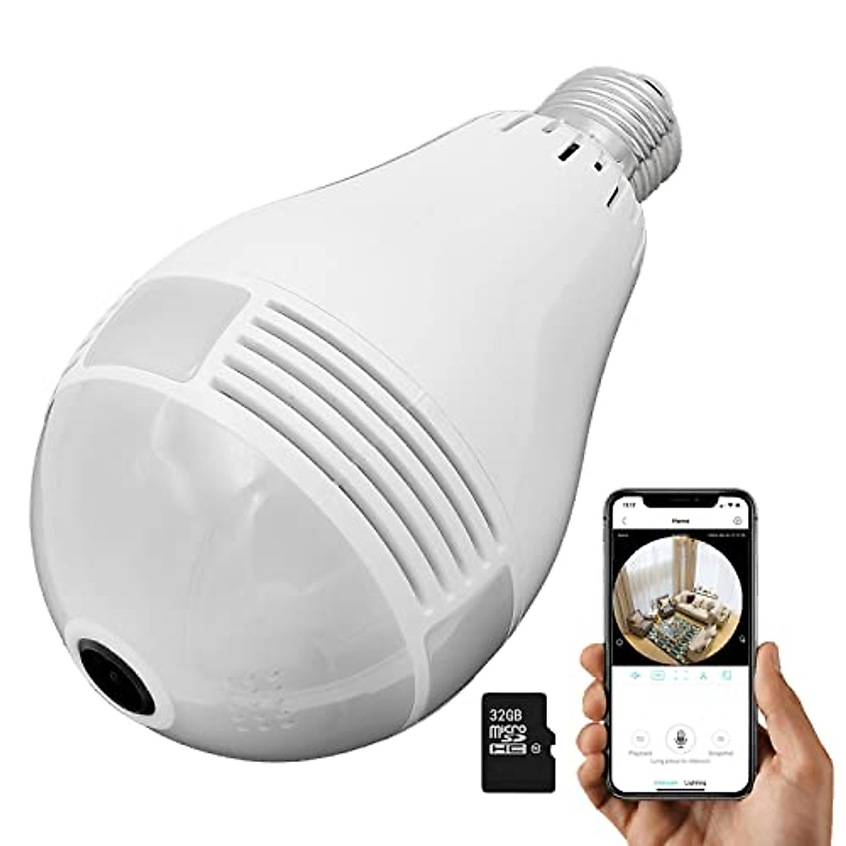Light Bulb Camera, 360 Panoramic Camera, Full HD 1080P Home Camera, 2.4GHz WiFi Camera with 32G SD Card, Dome Surveillance Cameras, Home Baby、Pet Monitor