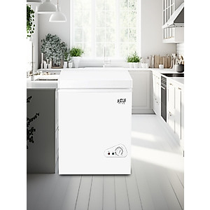 KRIB BLING Chest Freezer Adjustable Thermostat Compact Freezers with Removable Storage Basket for House Kitchen Basement 3.5 cu.ft White