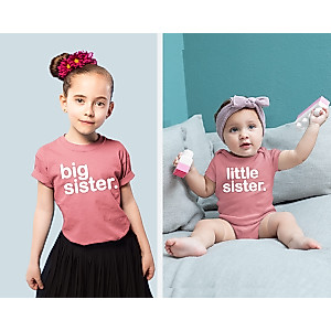 big sister little sister matching outfits shirts set baby toddler newborn girls (Mauve, Kid (4T) / Baby (1-3M))