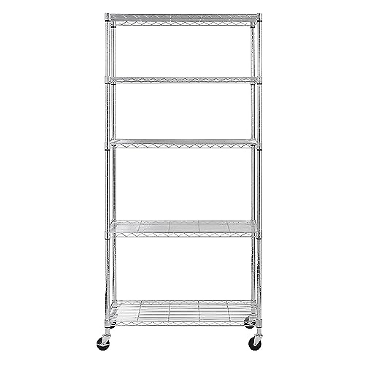 Sandusky MWS361872 5-Tier Mobile Wire Shelving Unit with 3" Rubber Casters, 5 Wire Shelves, Chrome, 72" Height x 36" Width x 18" Depth