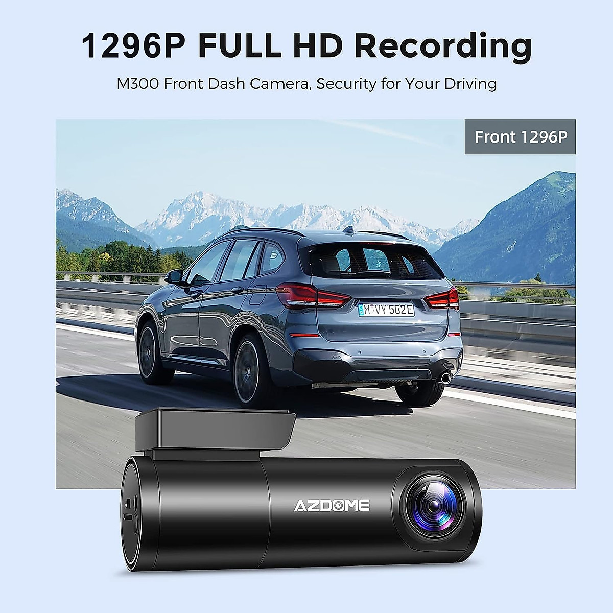AZDOME M300 Dash Cam, Dashcam Front 1296P Camera with WiFi, Voice Control, 24H Parking Mode G-Sensor Loop Recording Super Night Vision, Easy to Install, Max Support to 128GB