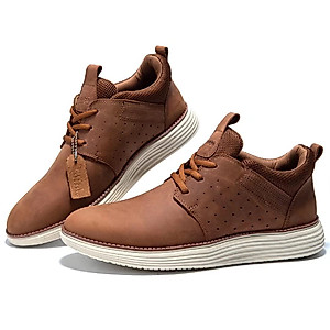 Arkbird Leather Loafers, Casual Slip-On Sneaker Shoes for Men Dark-Brown 11