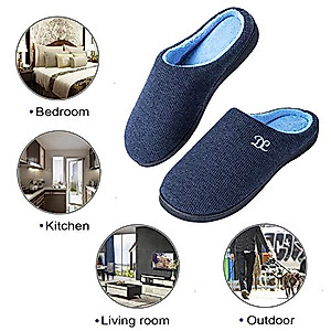 DL Mens Memory Foam Slippers Slip on, Comfy House Slippers For Mens Indoor Outdoor, Cozy Men's Bedroom Slippers Warm Soft Flannel Lining Closed Toe Man Slippers Size 11-12 Blue