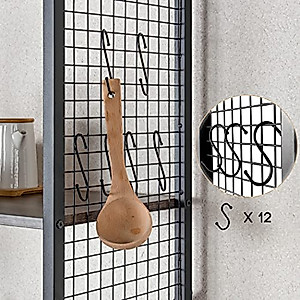 LAVIEVERT Industrial Bookshelf, 5-Tier Vintage Bookcase with Metal Grid and 12 S-Shaped Hooks, Multipurpose Storage Shelf Display Rack for Living Room, Bedroom, Kitchen & Office - Black