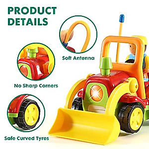 LOVE LIFE Cartoon RC Construction Car with Lights and Music Electric Radio Control Toy Remote Control Car for Babies Kids Toddlers Boys Girls