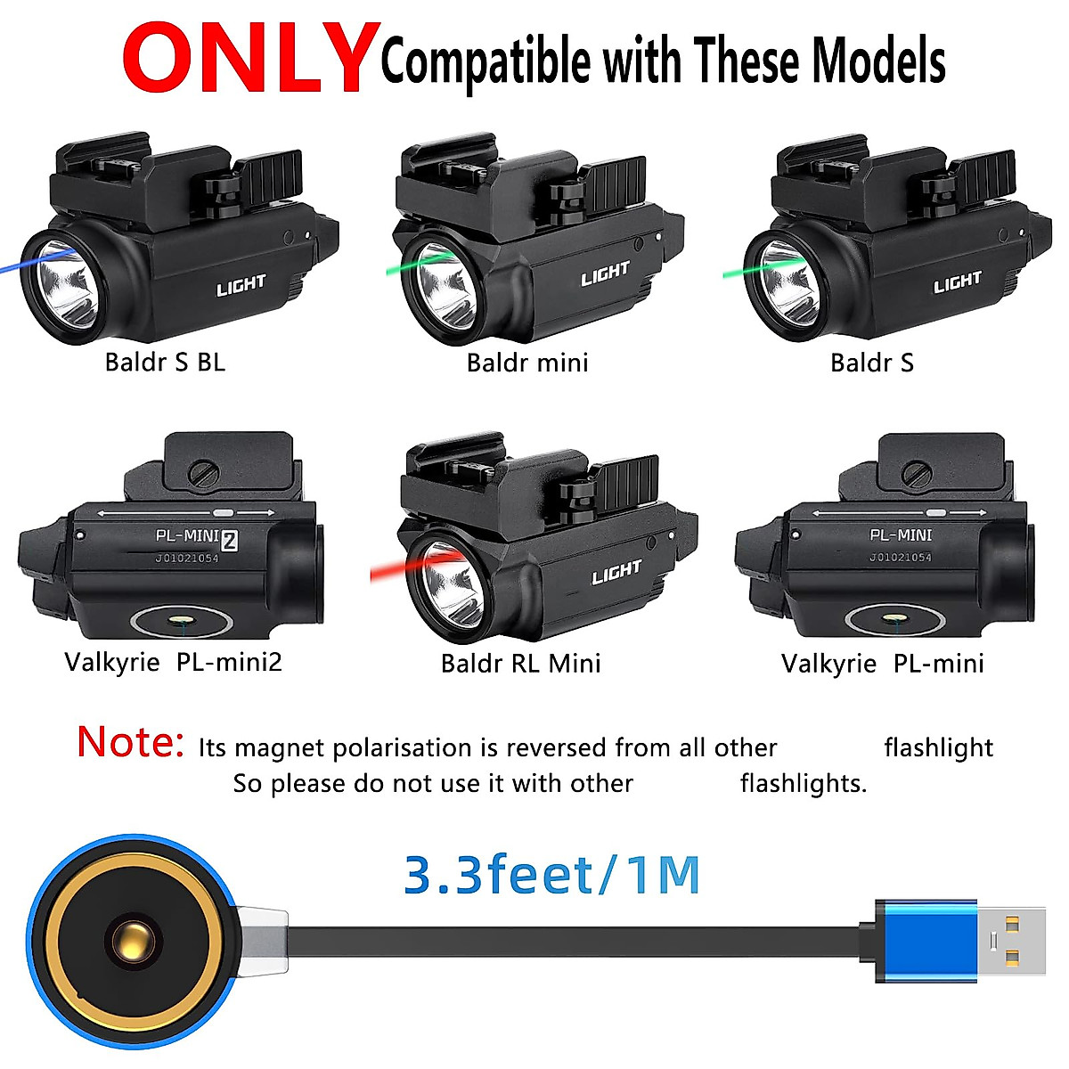 Clolasa MCC S Magnetic Charger Only Compatible with 0light Baldr S, Baldr S BL, Baldr Mini, Baldr RL Mini, PL Mini and PL-Mini 2, Replacement Charging Cable for Flash Light, 3.3 FT/1M