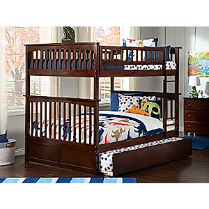 Atlantic Furniture Columbia Bunk Bed Full Over Full with Twin Size Urban Trundle Bed Walnut/Full Over Full