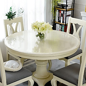 RostiKong 42 Inch Round Clear Plastic Dining Table Protector PVC Tablecloth Cover Vinyl Table Cloths Pad Waterproof Wipeable Furniture Desktop Tabletop Pad for Kitchen Room Coffee Desk Blotter Pad Mat