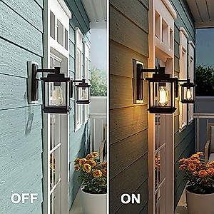 LALUZ Rectangle Porch Lights Outdoor, A03156 Farmhouse Weather-Proof Exterior Light Fixture with Clear Glass, Anti-Rust Outdoor Wall Lantern in Matte Black Finish for Front Door, Patio, Yards, Garage