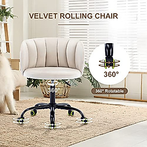 ayoodfo Home Office Desk Chair Modern Velvet Rolling Chair, Adjustable Task Chair with Mid-Back Swivel Office Chair, Accent Chairs Upholstered Armchair Vanity Chair for Living Room, Bedroom, Beige