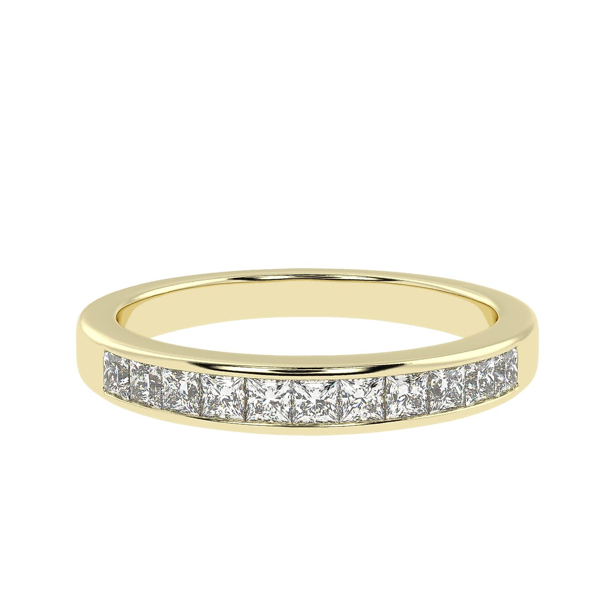 FACETS JEWELS Princess Cut Channel Set Moissanite Wedding Band For Women 0.6 Carat VVS Moissanite Dainty Gold Stackable Ring Yellow, Rose, White Gold - 925 Sterling Silver 5