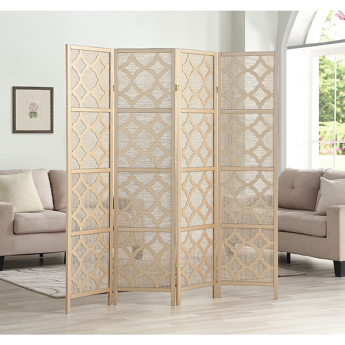 NicBex Room Divider 4 Panel Room Dividers with Quarterfoil Diamond Design Partition Room Dividers and Folding Privacy Screens Wall Divider for Home, Room Separation,69.28"W x 17.32"D x 70.31"H, Gold