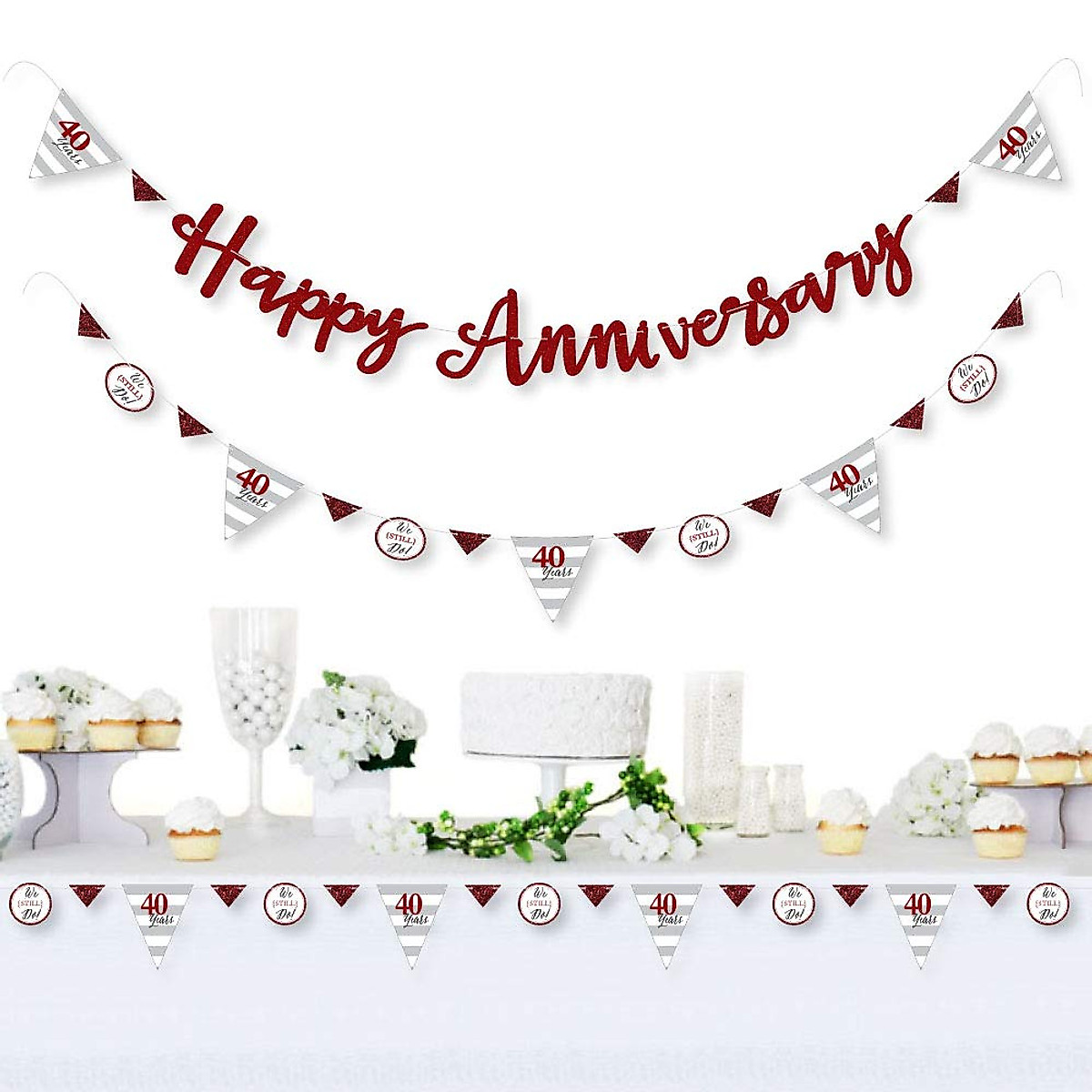 Big Dot of Happiness We Still Do - 40th Wedding Anniversary - Anniversary Party Letter Banner Decoration - 36 Banner Cutouts and Happy Anniversary Banner Letters