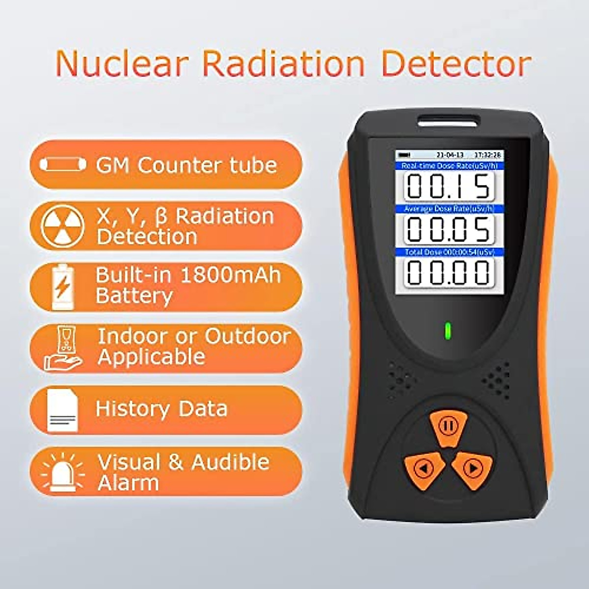 YNITJH Portable Geiger Counter Nuclear Radiation Monitor Alarm Nuclear Radiation Detector Personal Dose Ore Xy Ray Measuring Instrument Dosimeter Digital Meter High Sensitivity