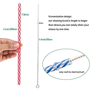 Dakoufish 12 Piece 11 Inch Reusable Plastic Thick Drinking Straws BPA Free Mason Jar Straws Transparent Small Stripe (11inch, Mix 12color)