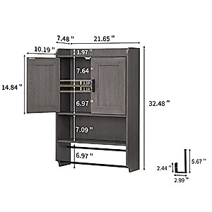 Liampoo Wood Bathroom Wall Cabinet, Medicine Cabinet Organizer with Doors and Adjustable Shelves, Over The Toilet Storage Cabinet with Towel Bar, Multipurpose Storage Cabinet for Bathroom, Living Room