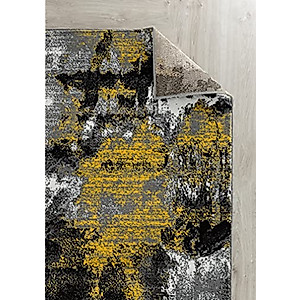 Rug and Decor Contempo 1009 Yellow Grey Black White Distressed Abstract Area Rug Carpet Alfombra for Living Room Bed Room (5' x 7' Area Rug)