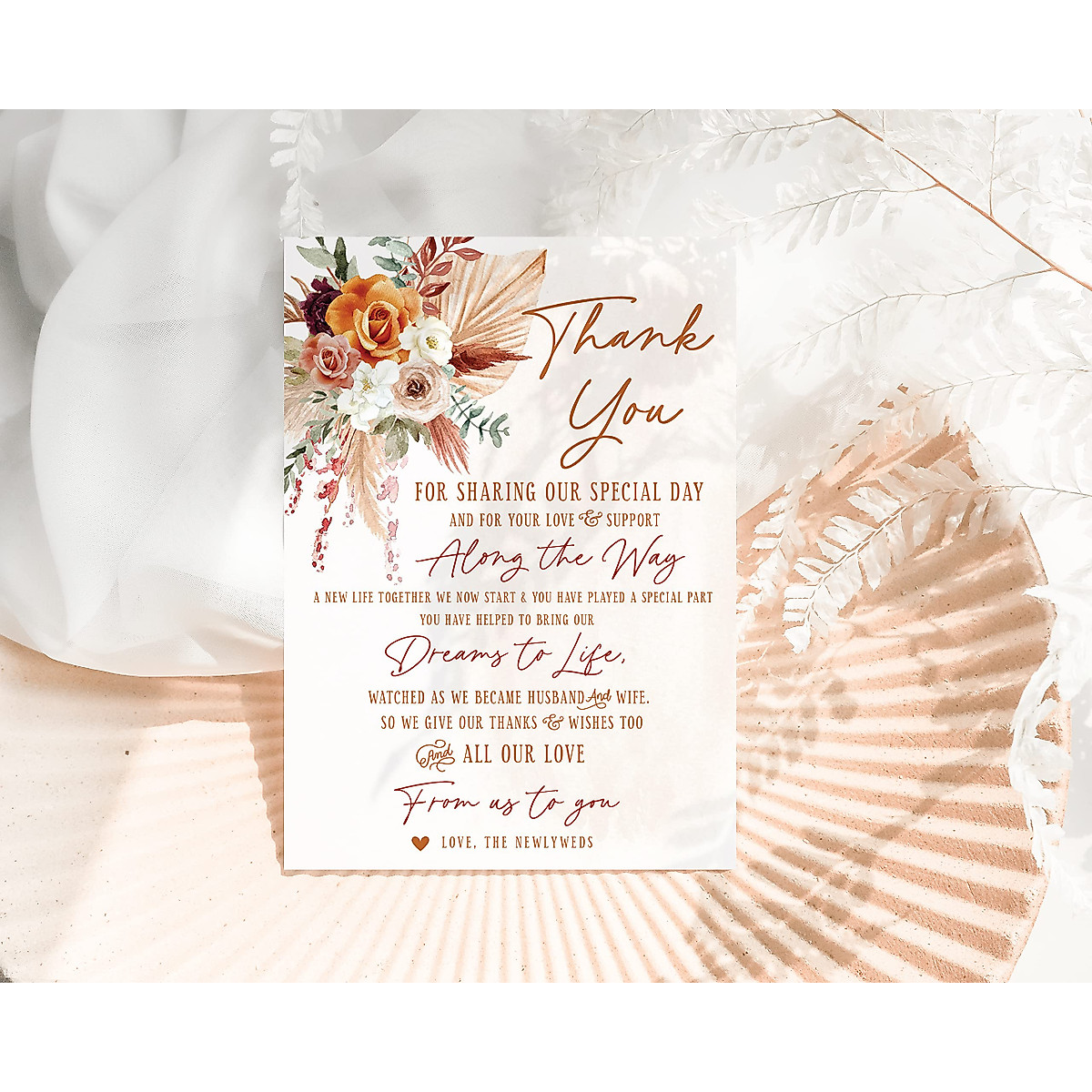 Your Main Event Prints 50 Boho Orange and Terracotta Floral Wedding Thank You Place Setting Cards, Great For Adding to Your Table Centerpieces and Wedding Decorations for Receptions, Pack of 50 Cards