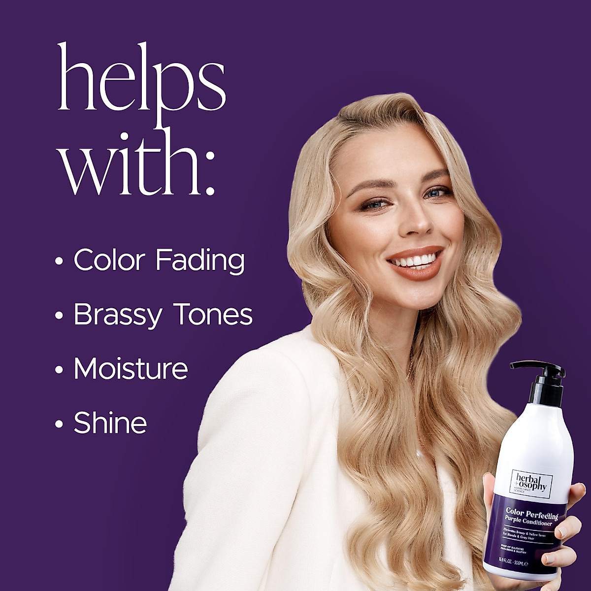 16.9 Fl Oz Purple Conditioner, Toning Conditioner for Blonde Gray Hair, Eliminates Brassy and Yellow Tones, Infused with Cocos Nucifera Oil for Both Men & Women, Free of Sulfate, Parabens and Gluten