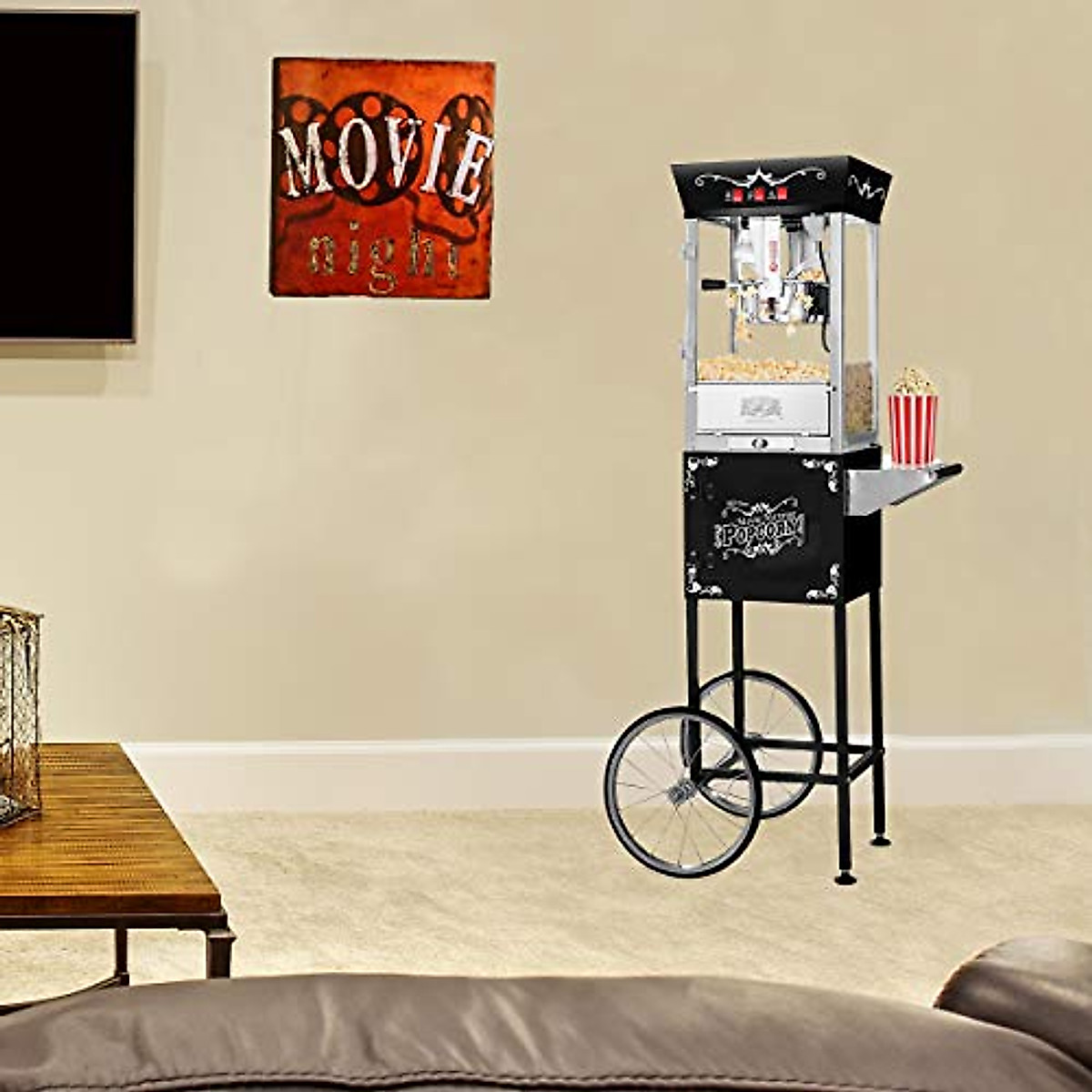 Great Northern Popcorn Company Black Matinee Movie 8 oz. Ounce Bar Style Antique Popcorn Machine, w/ cart