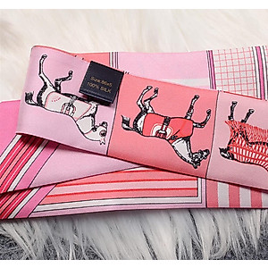 JERLA 100% Mulberry silk Scarf Bag scarf Head Hair Ribbon Handbag Handle wrap Tie Bundle Scarf Neckerchief Scarf for women (Horse pink)