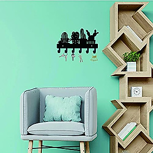 CREATCABIN Cactus Key Holder Metal for Wall Mounted Black 10.6" x 6.3" Keys Hanger 6 Hooks Decorative Welcome Home Sign Key Hanging Rack for Bathroom Door Kitchen Bedroom University Dormitory