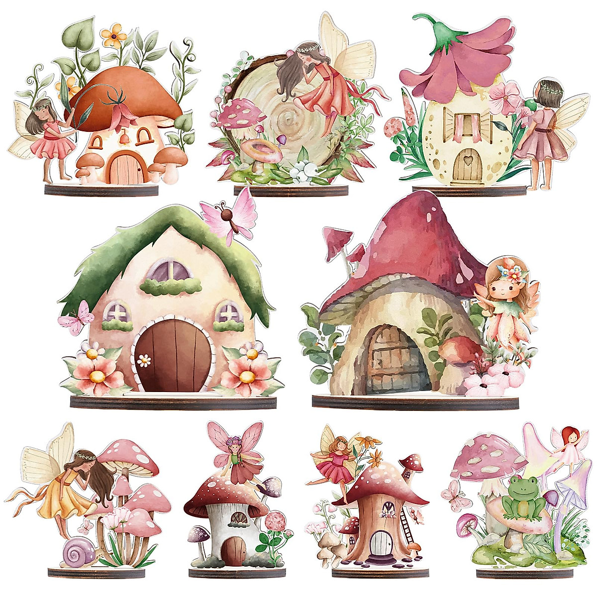 refavor Wooden Fairy Party Decorations - 9PCS Wood Fairy Table Sign Decor Fairy Party Baby Shower Centerpieces Decor Fairy First Birthday Decorations Supplies Enchanted Forest Party Table Topper