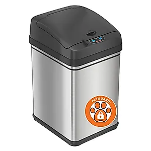 iTouchless 8 Gallon Dog-Proof Sensor Kitchen Trash Can with Lid and Odor Filter, Stainless Steel 30 Liter Automatic Recycling Bin Prevents Pets Getting in Trashcan Bedroom Home Office Bathroom