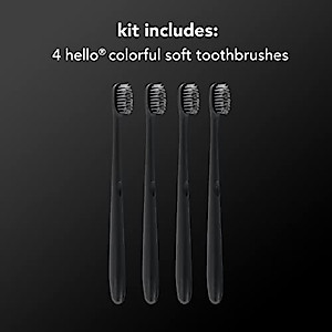 hello Charcoal Soft Toothbrush with Activated Charcoal from Sustainable Bamboo, BPA- Free, Made from Plant-Based Materials, 4 Pack