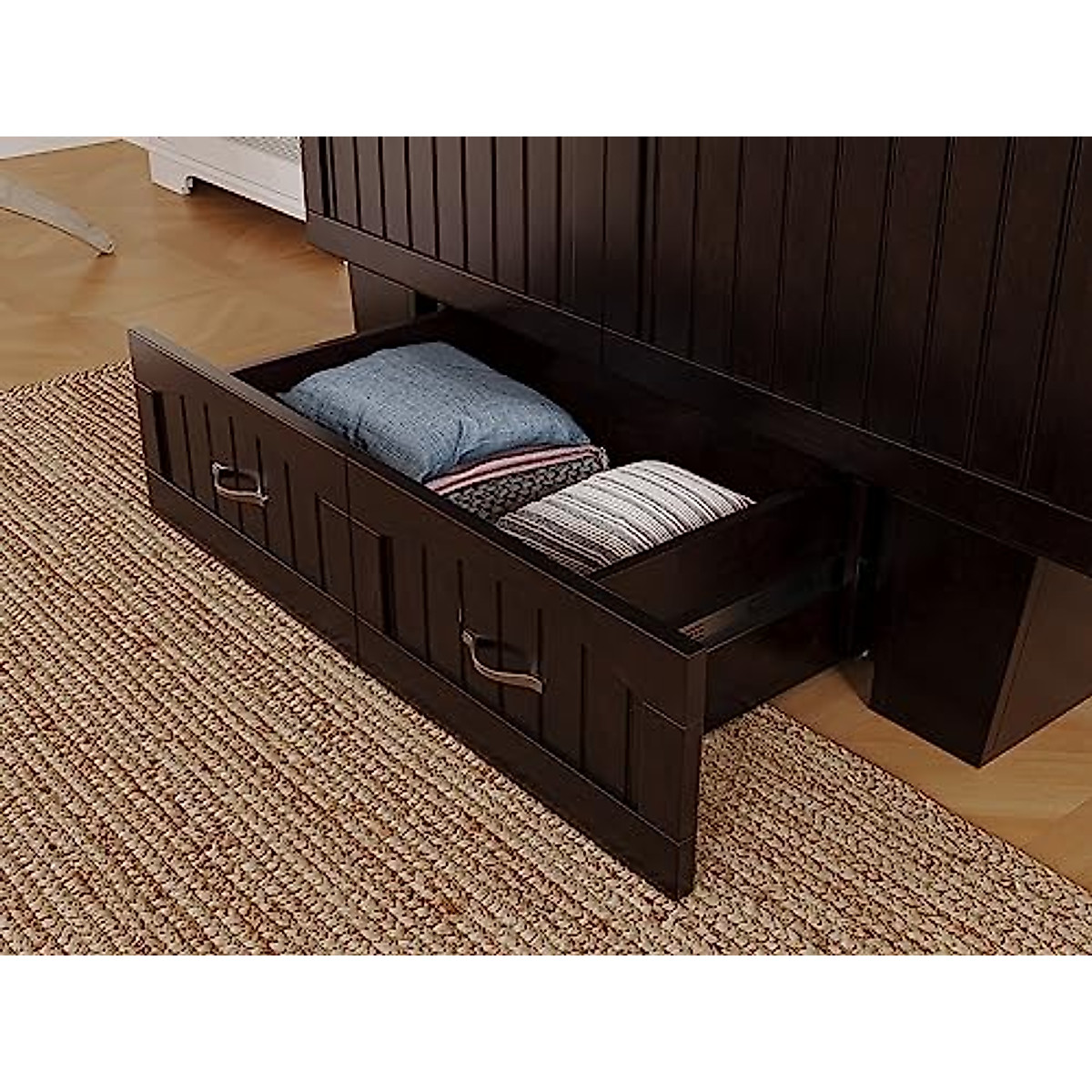 AFI, Nantucket Murphy Bed Chest with 6 inch Memory Foam Folding Matttress, Built-in Charging Station and Storage Drawer, Full, Espresso