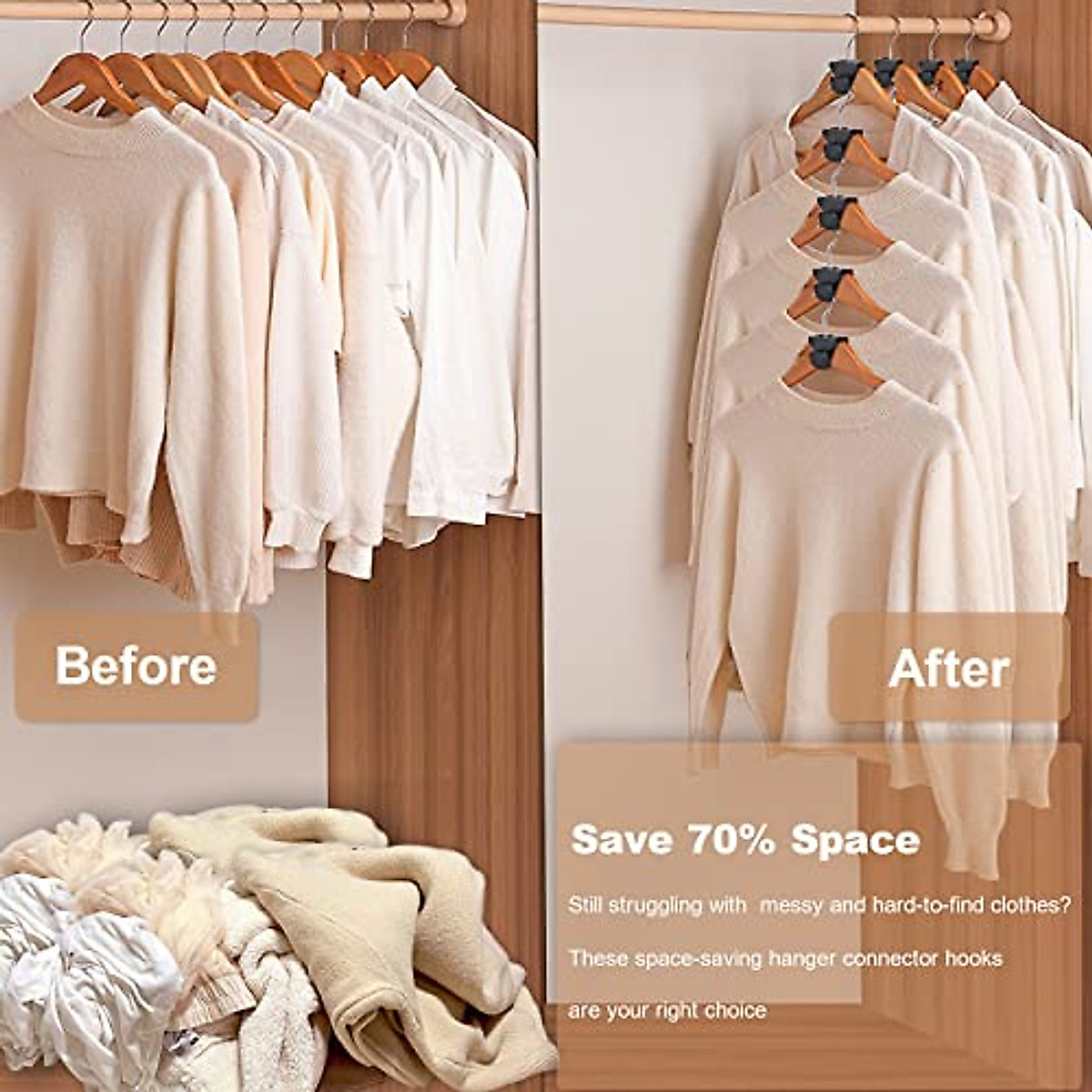 LIZMSIE 20PCS Space Saving Hangers Hooks, Space Savers Bear-Shaped with Triangles for Hangers, Clothes Hanger Connector Hooks, Hanger Extender for Heavy Duty Cascading Connection Hook, Black
