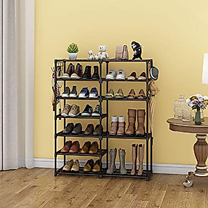 Tribesigns Shoe Shelf Shoe Storage Organizer with Side Hooks For Entryway, 24-30 Pairs Metal Shoe Rack Taller Shoes Boots Organizer