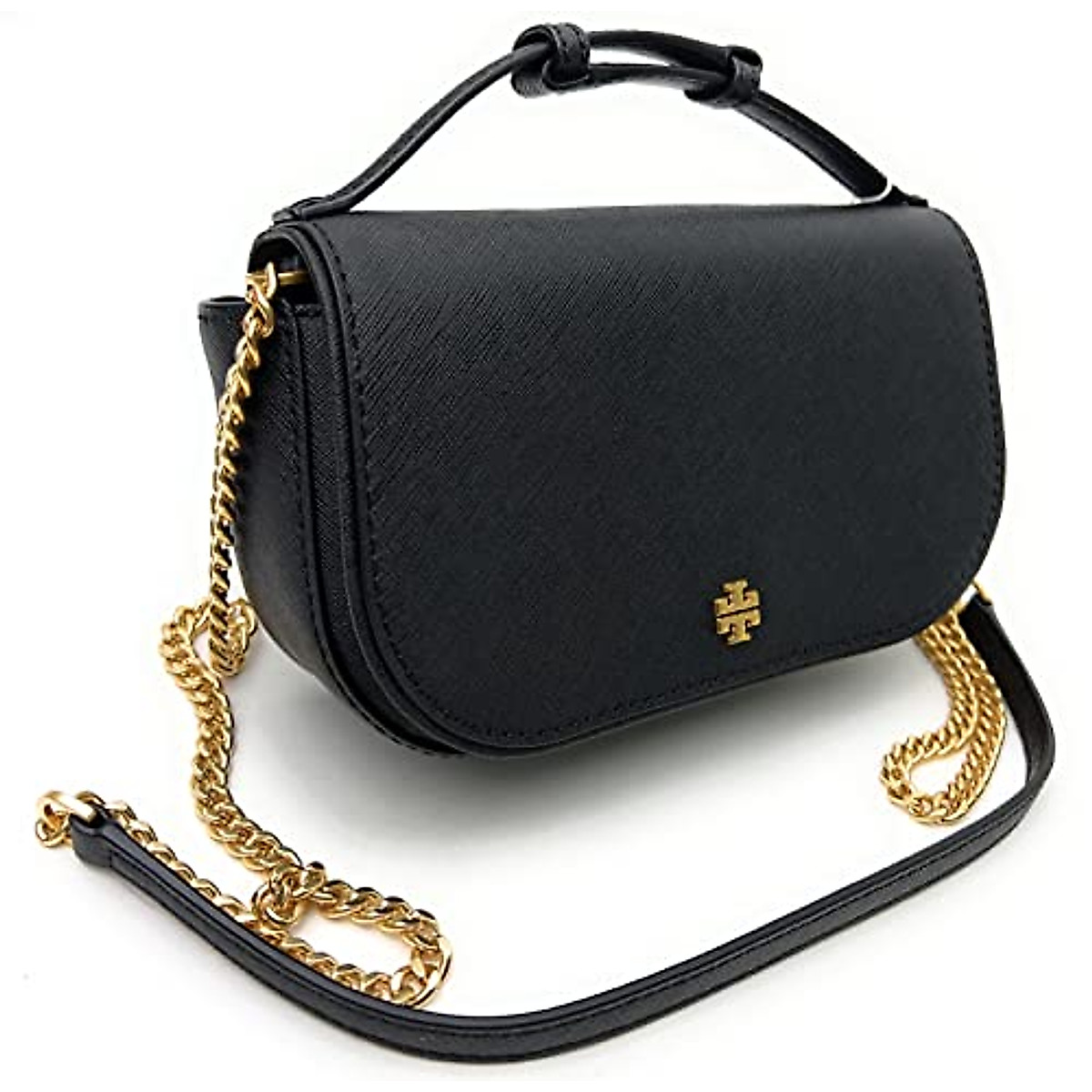 Tory Burch Emerson Top Handle Women's Saffiano Leather Crossbody Bag (Black)