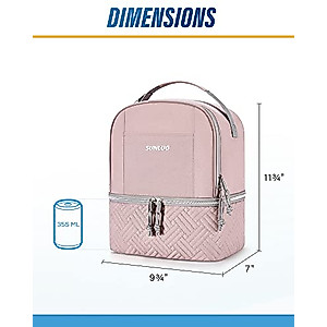 SUNLUG Large Lunch Bag for Women Insulated Lunch Box Double Deck Lunch Tote Reusable Pink Lunchbox for Office Work Picnic 13.5L