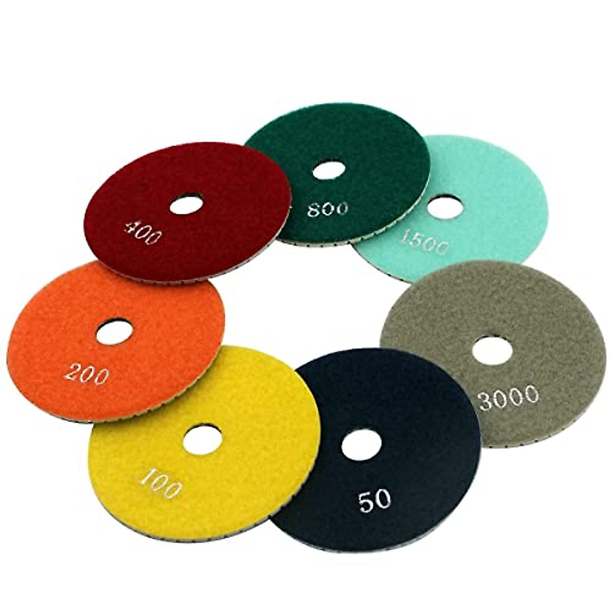 4" Wet Diamond Polishing Pads - Sanding and Polishing Tile Stone Marble Granite Concrete Ceramics Glass 7Set