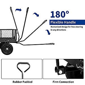 BILT HARD 880 lbs 10" Flat Free Tires Steel Garden Cart with 180° Rotating Handle and Removable Sides, 4 Cu.Ft Capacity Heavy Duty Garden Carts and Wagons