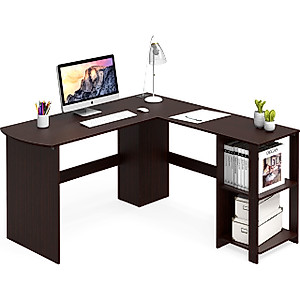 SHW L-Shaped Home Office Wood Corner Desk, Espresso