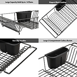 Simple Houseware Large Over Sink Counter Top Dish Drainer Drying Rack with Utensil Holder, Black