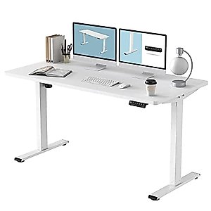 FLEXISPOT EN1 Large Stand Up Desk 55 Inches Whole-Piece Desk Computer Workstation Ergonomic Memory Controller Height Adjustable Standing Desk (White Frame + 55" White Top, 2 Packages)