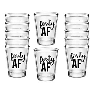 Forty AF, 40 AF, 40th Birthday Shot Glasses, 40th Birthday Party Shot Glasses Set of 12 1.75oz Shot Glasses, 40th Birthday Glass Shot Glass, Perfect for Birthday Parties, Birthday Decorations (40 AF)
