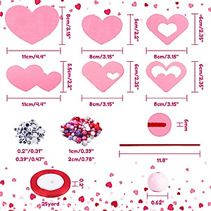 Caydo 730PCS Valentine Day Arts and Crafts Supplies for Kids, Including Felt Sheets Pipe Cleaners Pom Poms Wiggle Eyes Feather for Valentine's Day Craft and Decorations