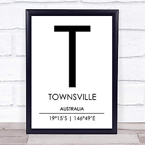 The Card Zoo Townsville Australia Coordinates World City Travel Quote Wall Art Print
