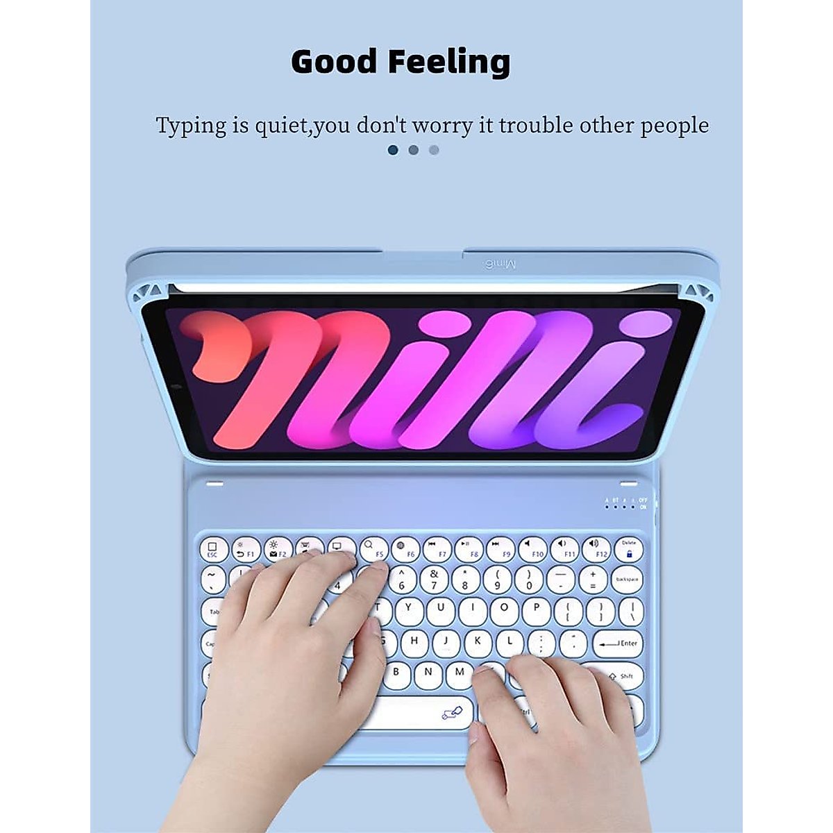 AnMengXinLing Rotating Keyboard Case for iPad 9th /8th /7th Gen 10.2 Inch, Vertical Case for iPad 9/iPad 8/iPad 7 with Detachable Keyboard Mouse,Clear Cover with Pencil Holder, Blue