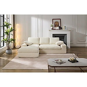 Oversized Modular Sectional Sofa Couch, No Assembly Required Sleeper Sofa, Corduroy Upholstered Cloud Couch, Convertible L Shaped Couch for Living Room, Free Combination (White)