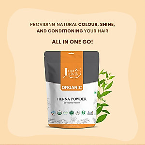 Just Jaivik Henna Powder (Lawsonia Inermis) for Hair - 100% Natural, USDA Certified Organic by OneCert Asia, No Chemicals or Additives, 227 Gms / 0.5 LB/ 8 Oz