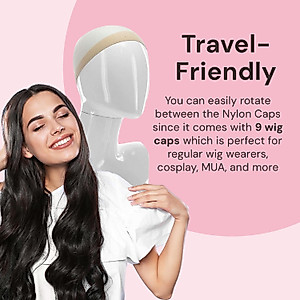 MILANO COLLECTION Wig Caps for Women | Premium Breathable, Stretchable, Nylon Bald Wig Cap Liner Stocking for Wigs and Lace Front Wigs, Hair Cap, Nude, 1 Pack of 9 Caps, 9 Count