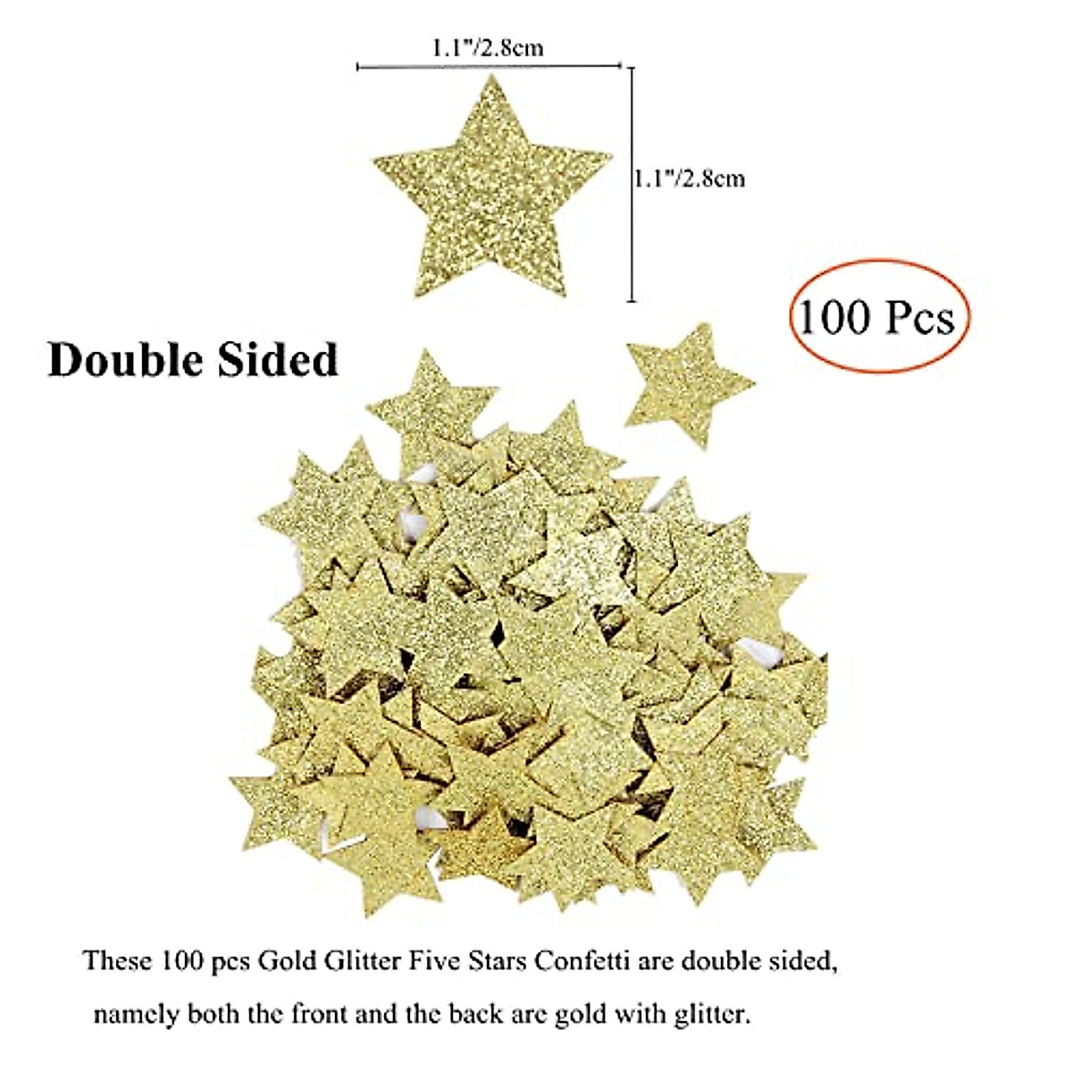 HBTPER 2 Pack Double Sided Gold Glitter Star Garland and 100 Pcs Gold Glitter Stars Confetti for Christmas Decor, Wedding Party Decor,Table Decor, Birthday Party or Gold Baby Shower Decorations