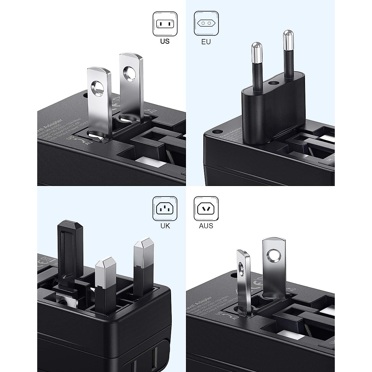 BESTEK Power Converter Adapter 220V to 110V Voltage Converter International Outlet Adapter with 6A 4 -Port USB Charging and UK/EU/AU/US Universal Travel Adapter(Black)