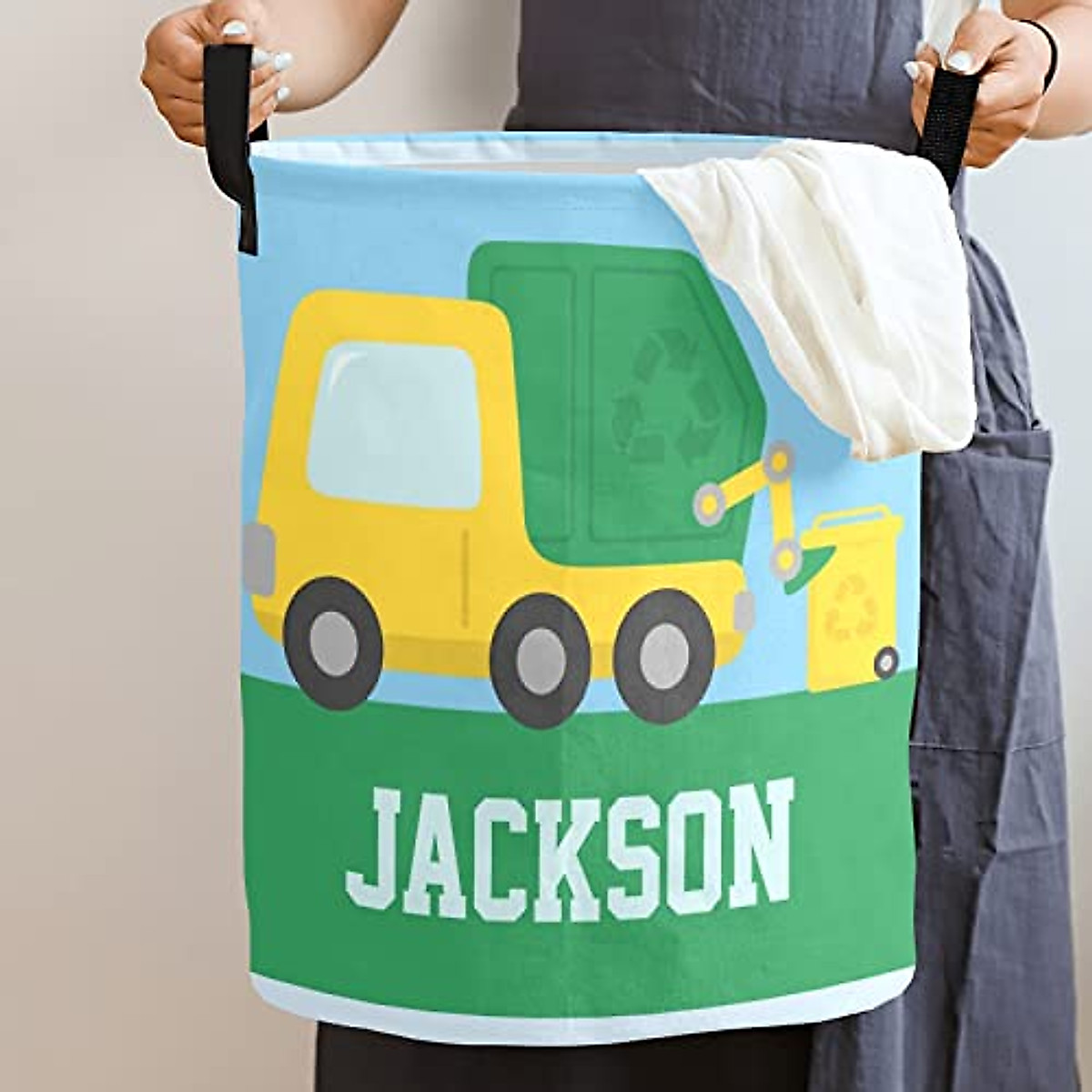 FELIZSTORE Laundry Basket with Name,Custom Recycling Garbage Truck Laundry Hamper,Collapsible Large Clothes Hamper Storage with Handle