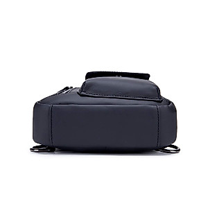 BULLCAPTAIN Genuine Leather Sling Backpack Multi-pocket Chest Bag Crossbody Daypack with Earphone Hole XB-121(Black)